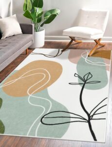 wonnitar boho art area rug 4x6, washable non-slip rug for living room, large abstract soft nursery throw mat, non-shedding mid century bedroom carpet for bathroom entry closet (art-green,4'x6')