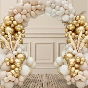 datamoon white gold 129 pcs balloon arch kit - unique baby shower, birthday, wedding decoration, biodegradable, unisex