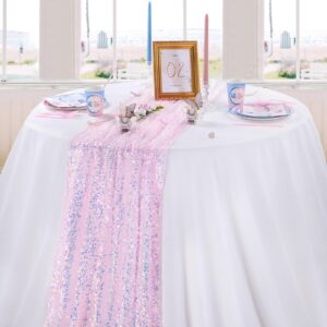 Pink Table Runner 10FT Glitter Iridescent Sequin Table Runner 25x120 Inches for Bridal Baby Shower Girls Birthday Party Sweetheart Table Decorations