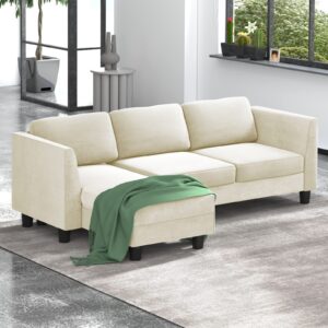 zafly 87" convertiable l shaped sofa couch with revisiable chaise, upholstered 3 seat sofa with bbreathable velvet fabric for living room, sectional sofas -beige