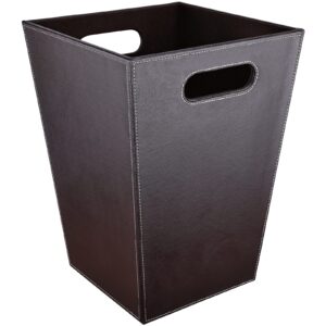 leather trash can bathroom wastebasket, 16l/4.2 gallon office garbage can with handles for near desk, square bedroom waste basket bin for home dorm decorative brown