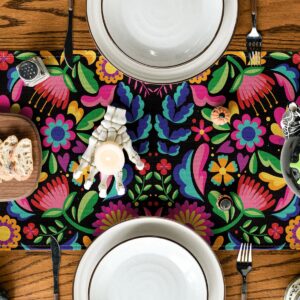 Artoid Mode Floral Dia De Los Muertos Serape Fiesta Mexican Table Runner, Mexico Day of The Dead Kitchen Dining Table Decoration for Home Party Decor 13x72 Inch