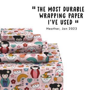 CENTRAL 23 Girls Wrapping Paper Birthday - 6 Sheets of Pink Gift Wrap - Cute Japanese Character - For Women Friends Her - Sushi Ramen - Comes with Fun Stickers