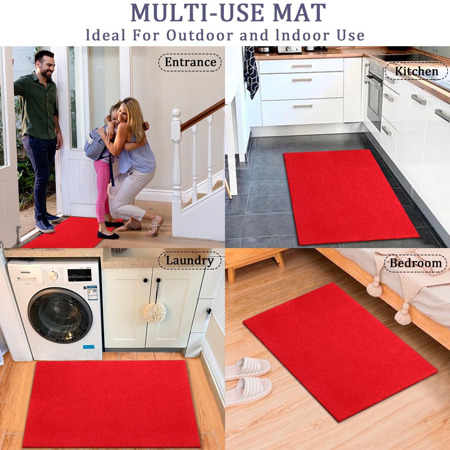 AAZZKANG Red Door Mat Set of 2 Non Slip Durable Multi-Purpose Outdoor Indoor Mat Large 36"x24" Ultra Absorb Mud Easy to Clean Entry Doormat for Inside,Outside,Patio,High Traffic Areas