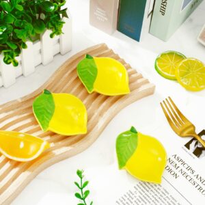 Whaline 4Pcs Lemon Coffee Spoon Rest Summer Ceramic Teaspoon Holder Lemon Shaped Sauce Dishes Dipping Bowl Lemon Ring Dish for Summer Holiday Lemon Party Kitchen Office Home Decor