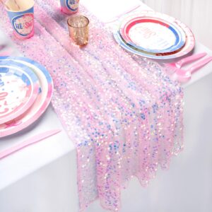 pink table runner 10ft glitter iridescent sequin table runner 25x120 inches for bridal baby shower girls birthday party sweetheart table decorations