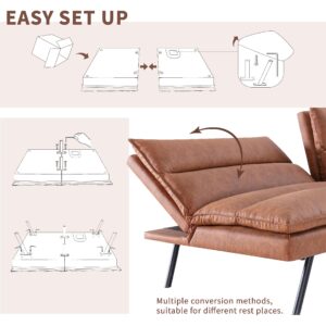 Dyonery Faux Leather Futon Sofa Bed Foam Futon Couch Sleeper Sofa Convertible Loveseat for Compact Living Spaces Offices, Easy Assembly, Brown