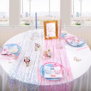 Pink Table Runner 10FT Glitter Iridescent Sequin Table Runner 25x120 Inches for Bridal Baby Shower Girls Birthday Party Sweetheart Table Decorations