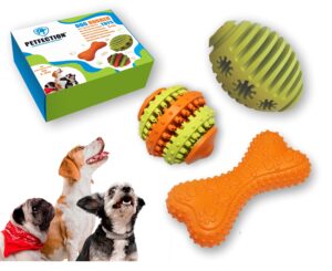 petfection dog chew toys 3 pack, dog toys for aggressive chewers large breed, multifunctional teeth cleaning and gum massage, tough dog toys from 100% natural rubber for large and medium dogs