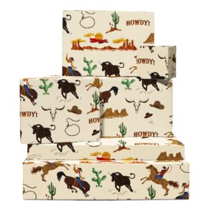 central 23 cowboy wrapping paper - 6 sheets of birthday gift wrap and tags - for kids - wild west desert - cactus - horse - comes with fun stickers - recyclable