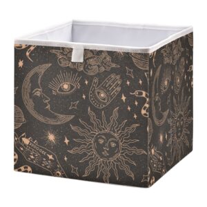 vnurnrn fabric cube collapsible storage cube boho celestial snake print, storage bins with support board, foldable basket for shelf closet cabinet 11.02×11.02×11.02 in