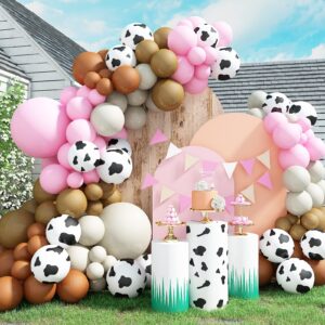 121 pcs cow print balloon arch kit, pink nude brown tan apricot cow balloon arch garland kit different sizes, balloons garland kit for farm party cowboy party dcorations baby shower birthday party