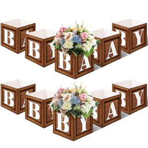 jetec 10 piece baby shower centerpiece boxes baby shower party decorations table display with letters gender reveal party favor block holder(wood style)