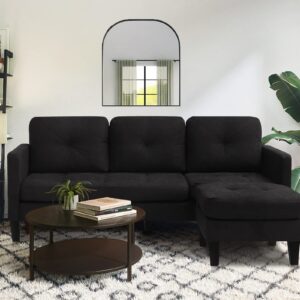 JOVNO Convertible Sectional Sofa Couch, Modern L-Shaped Couch 3-Seat Sofa, Reversible Sectional for Living Room, Apartment and Small Space (Black)