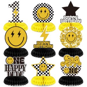 outus 9 pcs one happy dude honeycomb centerpiece one happy dude 1st birthday party decoration set smile face table toppers centerpieces party supplies for wedding baby shower birthday party home decor