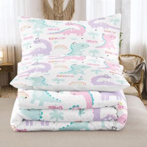 NINENINE Twin Bedding Sets for Girls Dinosaur Comforter Set Princess Bedding Toddler Comforter Sets for Kids Cute Bed Sets with 1 Comforter 1 Pillowcase