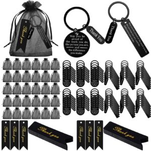 yinkin 300 pcs christmas employee appreciation gift thank you keychain bulk gifts for coworker 100 inspirational staff appreciation keychain 100 organza bags 100 cards for teacher nurse team(black)