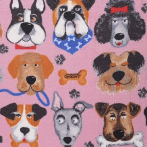 mook fabrics fleece flannel 130593 dog faces, pink cut by the yard