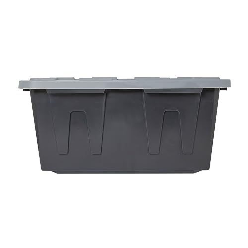 CX BLACK & YELLOW®, 27-Gallon Heavy Duty Tough Storage Container & Snap-Tight Lid, Black and Grey, (14.3”H x 20.6”W x 30.6”D), Weather-Resistant Design and Stackable Organization Tote [4 Pack]