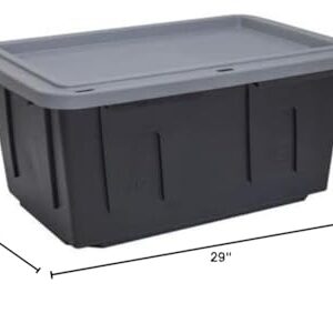 CX BLACK & YELLOW®, 27-Gallon Heavy Duty Tough Storage Container & Snap-Tight Lid, Black and Grey, (14.3”H x 20.6”W x 30.6”D), Weather-Resistant Design and Stackable Organization Tote [4 Pack]