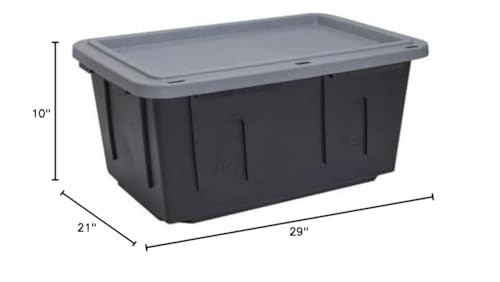 CX BLACK & YELLOW®, 27-Gallon Heavy Duty Tough Storage Container & Snap-Tight Lid, Black and Grey, (14.3”H x 20.6”W x 30.6”D), Weather-Resistant Design and Stackable Organization Tote [4 Pack]