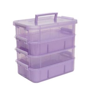 everything mary plastic craft storage organizer box, purple - container for beads & supplies - organizers for craft, art, & painting - plastic container case for organization