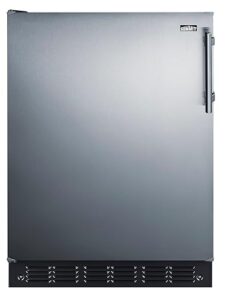 summit ff6bk2ssadalhd 24” wide ada under counter refrigerator 5.5 cu.ft. made in europe with automatic defrost operation, reversible stainless-steel door, deluxe black interior (ada left hand door)