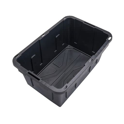 CX BLACK & YELLOW®, 27-Gallon Heavy Duty Tough Storage Container & Snap-Tight Lid, Black and Grey, (14.3”H x 20.6”W x 30.6”D), Weather-Resistant Design and Stackable Organization Tote [4 Pack]