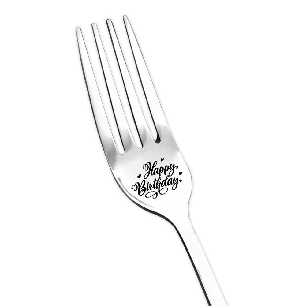 Happy Birthday Fork Gifts for Women Men Birthday Gifts for Friend Sister Brother Daughter Son Engraved Forks Salad Dessert Lover Gift for Him Her