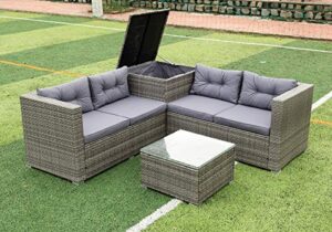 fanye 4 pieces patio sofa sets outdoor conversation group,pe wicker rattan sectional upholstered furniture include armchairs, loveseat and cushions