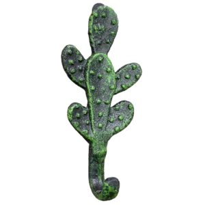 the bridge collection cast iron cactus hook for wall - metal cactus coat rack for southwestern, desert, boho home decor - coat, towel, key hook prickly pear cactus decor