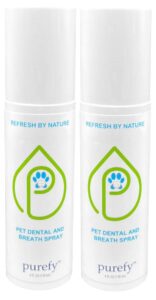 purefy pet dental and breath spray. instantly removes bad breath odor. helps keep pet breath fresh and teeth clean - supports gum health. cleared for frequent use.