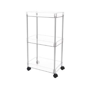 lyzolics 3-tier slim storage cart mobile shelving unit organizer slide out storage rolling utility cart stainless steels tower rack for kitchen bathroom laundry narrow places (transparent, 10.23inch)