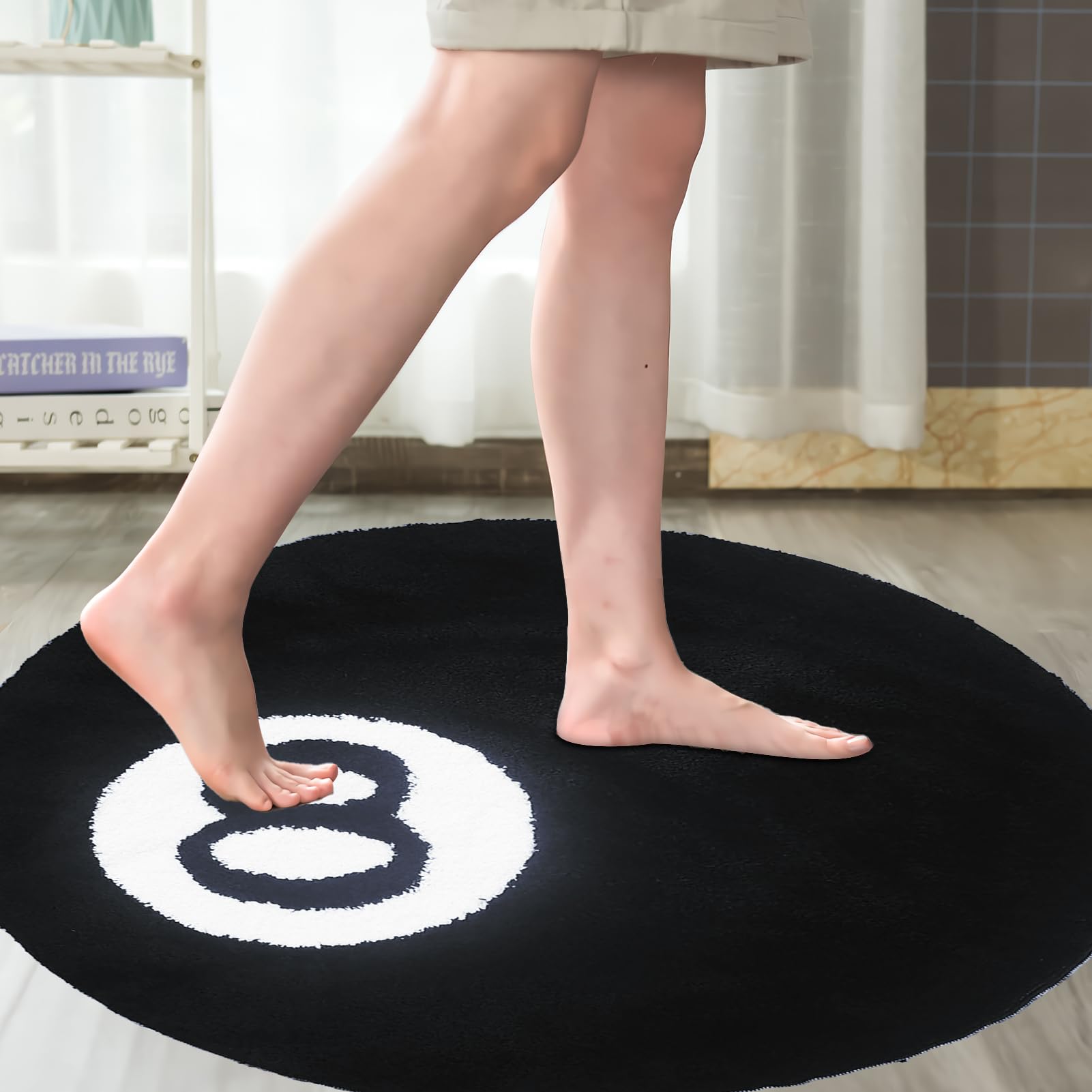 Luxixiry 8 Ball Round Rug, Cute Soft Tufted Area Circle Rug for Bedroom Children's Room Playroom Living Room Non-Slip Fluffy Decor Carpet, Black, 39" Round