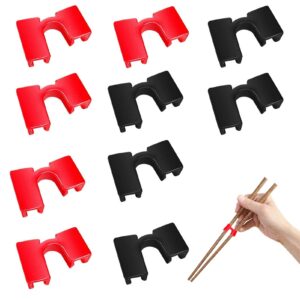 10 pcs reusable chopsticks helpers training chopstick hinges connector practice chinese chop stick easy chopstick trainers for children, adults, beginner (black & red)