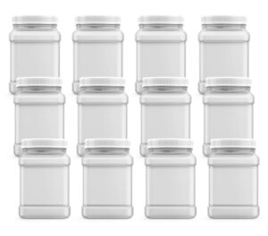 mountain west company 48 fl oz square clear jar with pinch handle, 12 count, pantry storage & organization, plastic container with lid