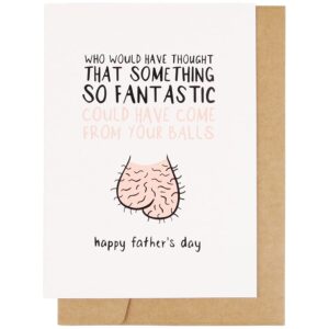 cj&m funny birthday day card for dad, humor five star review card from son daughter (balls)