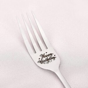 Happy Birthday Fork Gifts for Women Men Birthday Gifts for Friend Sister Brother Daughter Son Engraved Forks Salad Dessert Lover Gift for Him Her