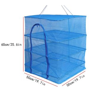 HHKTY Blue Drying Rack 3 Layer Hanging Drying Net Folding Fish Mesh with Zippers Non Toxic Nylon Dry Cage(Size:50x50x65cm,Color:Blue)