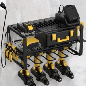 Wall Mount Power Tool Organizer and Charging Station - 6 AC Outlets, 3 Layers for Drills, Great as Heavy Duty Garage Tool Rack