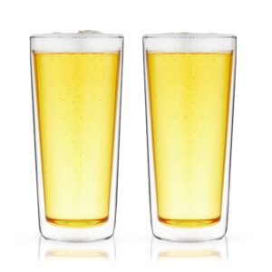 true double walled beer glasses drinking set, pint glass tumblers for housewarming, birthday, wedding, home bar accessories, 16 oz, set of 2, clear