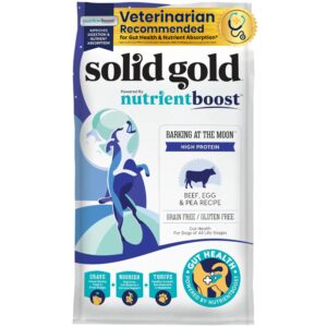 solid gold dry dog food w/nutrientboost for adult & senior dogs - made with real beef, egg, and pea - barking at the moon high protein dog food for energy, digestive and immune support - 3.75 lb bag