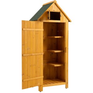 outdoor storage cabinet, garden wood tool shed, outside wooden shed closet with shelves and latch for yard, patio, deck and porch,30.3”l x 21.3”w x 70.5”h (natural)