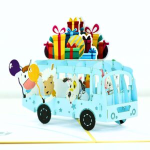 happy gifters party bus pop up birthday card – 3d birthday card – popup birthday card – popup cards birthday – birthday pop up cards for women, men, kids – pop up cards with envelope included