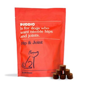 buddio advanced hip & joint dog supplement – high-potency glucosamine, fish oil, vitamin e, manganese – tasty chicken liver flavored soft chews, 90 count – vet recommended for enhanced mobility