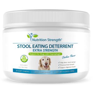 nutrition strength coprophagia stool eating deterrent for dogs + breath aid, extra strength to deter dog poop eating, probiotics & digestive enzymes for gut health & immune support, 30 soft chews