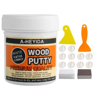 wood filler, wood putty - wood filler paintable, stainable, wood repair putty for wood cracks and holes on any wooden floor furniture, hardwood scratch repair kit - 9.87 ounce white wood filler