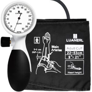 luanerl manual blood pressure cuff adult 9”-21” inches (22-53cm) (large/xl)- aneroid sphygmomanometer -extra large with integrated bulb, dial and air valve, comfort cuff | for clinical or home use