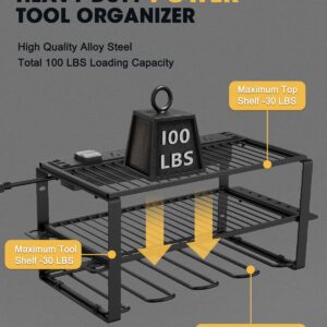 Wall Mount Power Tool Organizer and Charging Station - 6 AC Outlets, 3 Layers for Drills, Great as Heavy Duty Garage Tool Rack