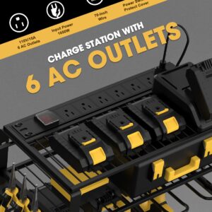 Wall Mount Power Tool Organizer and Charging Station - 6 AC Outlets, 3 Layers for Drills, Great as Heavy Duty Garage Tool Rack